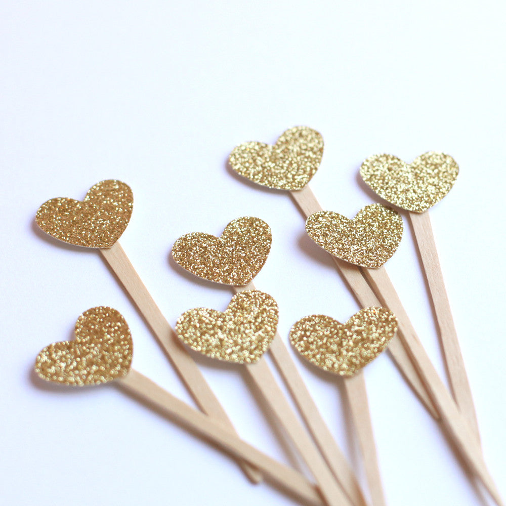 Mini Gold Heart cupcake toppers – Wants and Wishes
